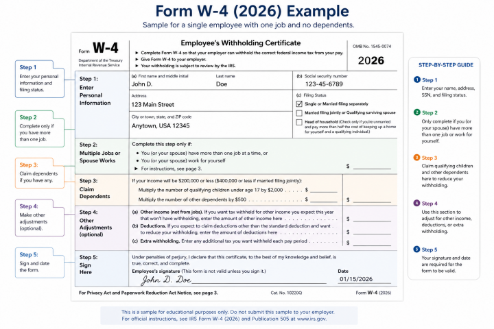 W-4 Example: Filled Out Sample Explained